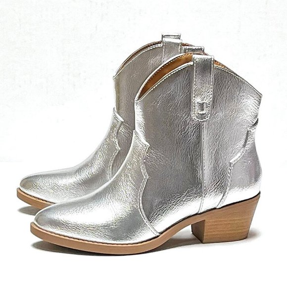 Shoes | New Womens Silver Western Cowboy Ankle Boots Booties | Poshmark
